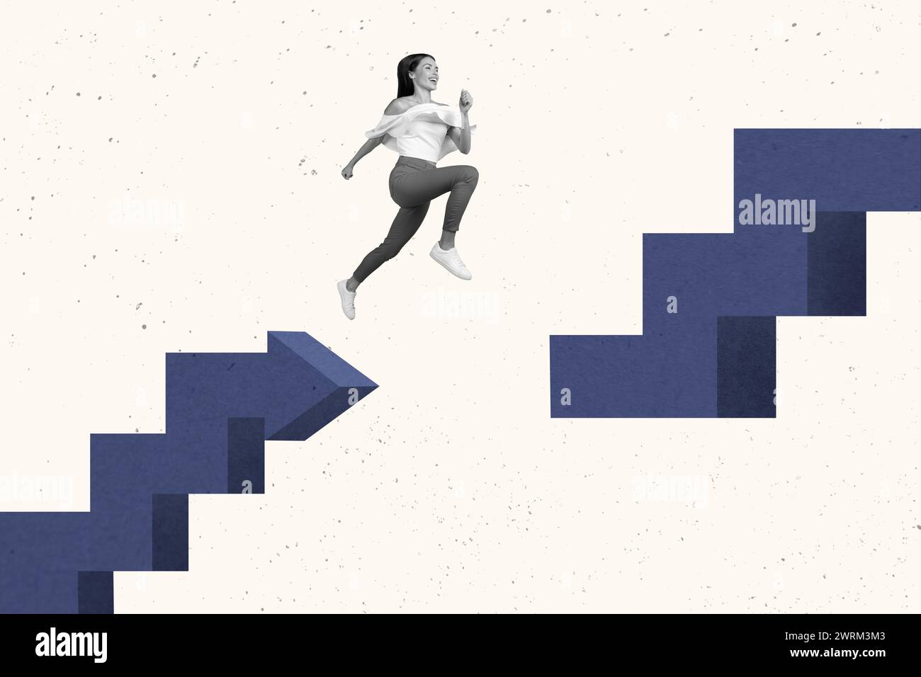 Creative collage young jumping girl persistent determined target ...