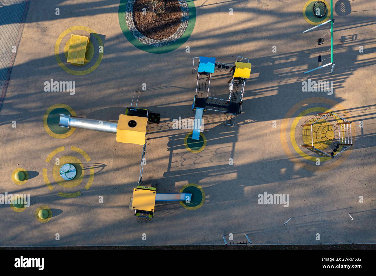 Aerial view of colorful playground for small kids recreation area in a ...