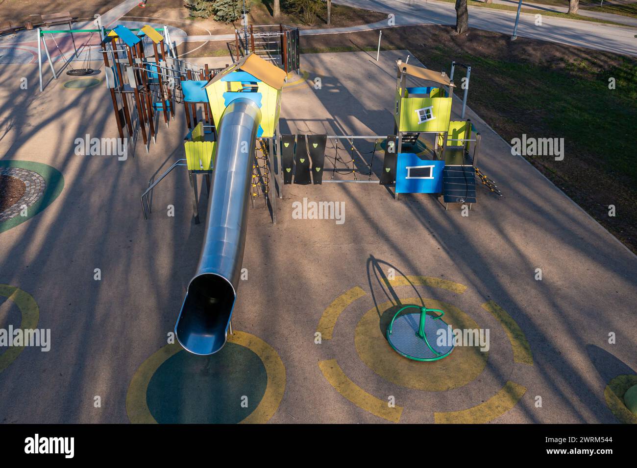 Aerial view of colorful playground for small kids recreation area in a ...