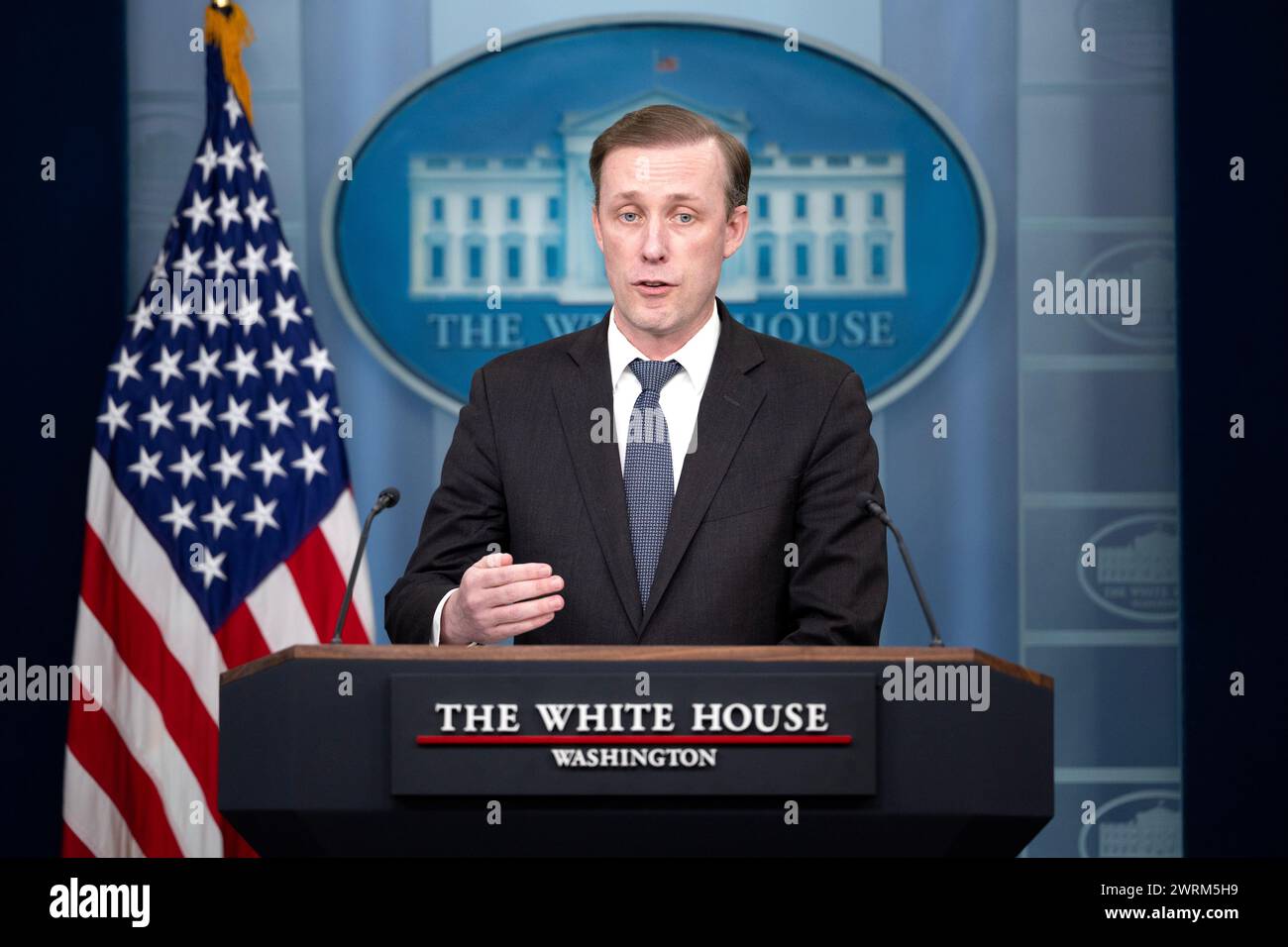 Jake Sullivan, US national security adviser, speaks during a news ...