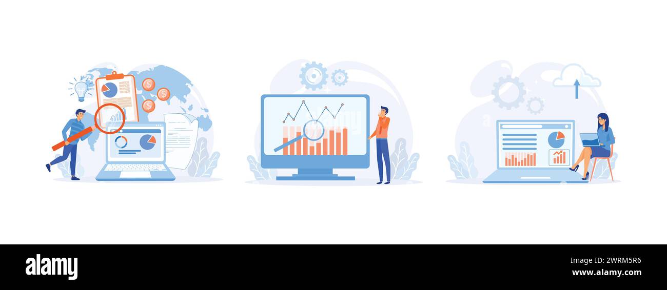 illustration with various items and symbols, enterprise strategy ...