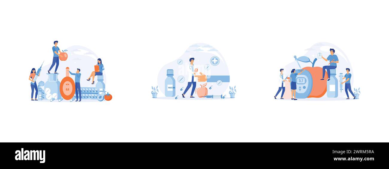 Diabetes poster with characters, Flat tiny high sugar level in blood ...