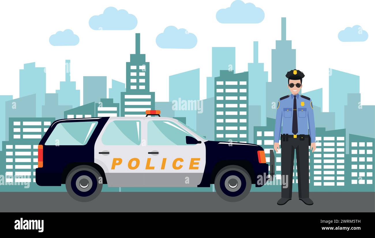 Young Cute Smiling Standing Policeman Officer in Uniform with Police ...