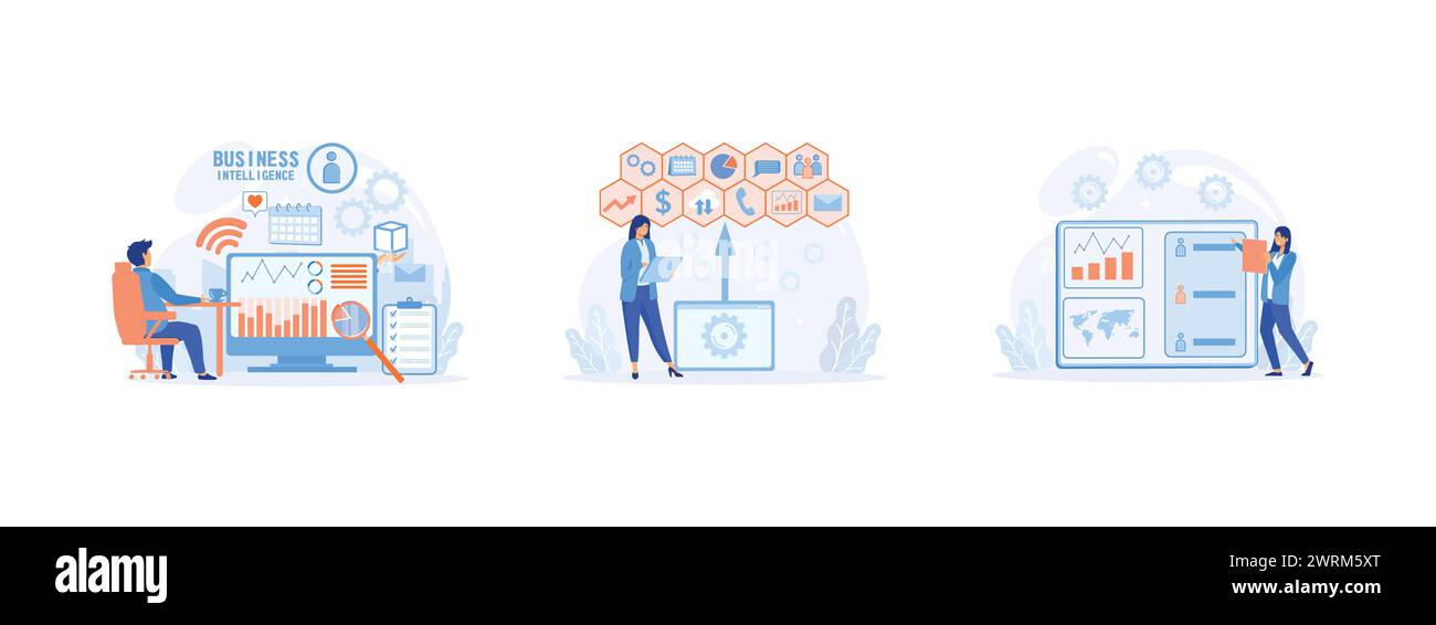 Business intelligence concept as background with various symbols ...