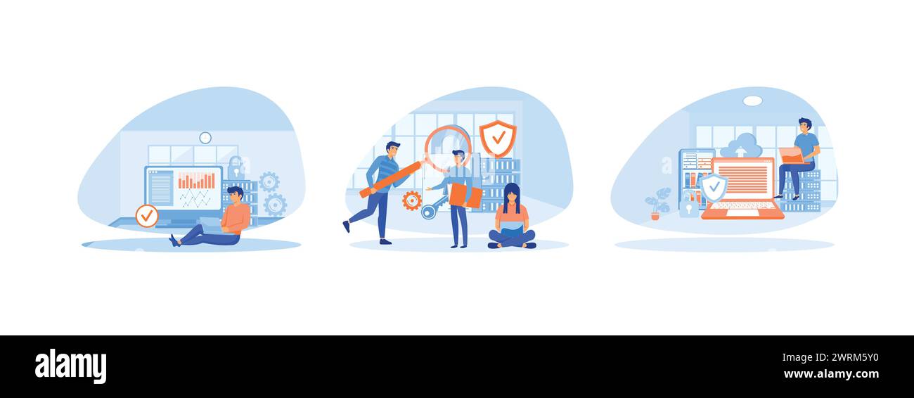 Data protection concept laptop with files connection shield sign, secure personal data from ...