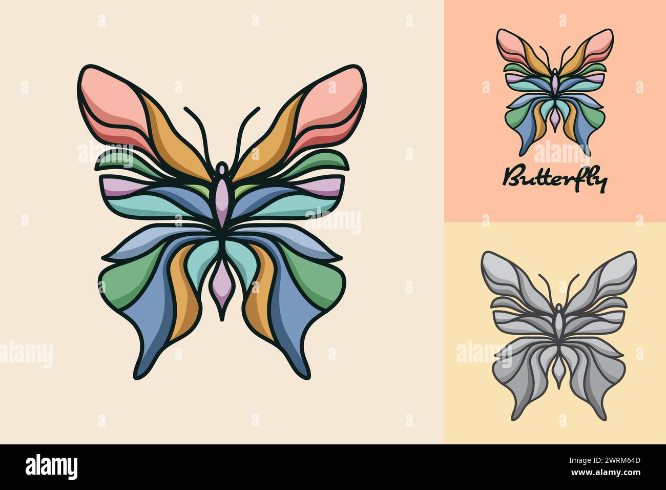 A butterfly with a rainbow pattern on its wings. The butterfly is ...