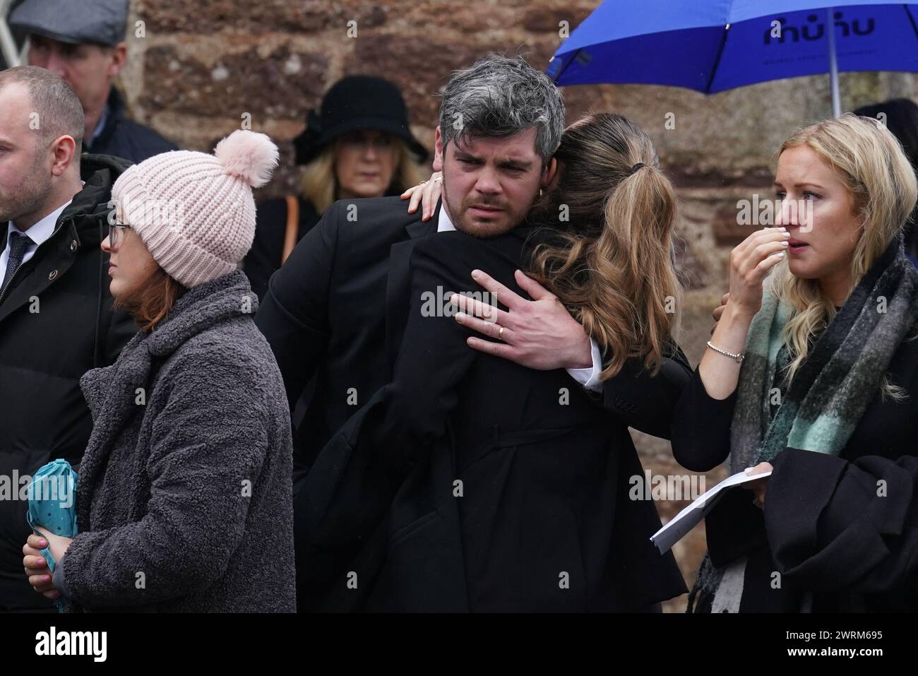 BBC Scotland presenter Andrew Black leaves the funeral of TV presenter ...