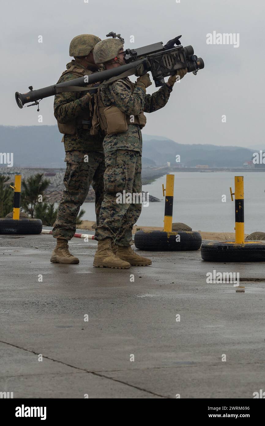 U.S. Marine Corps Cpl. Cameron Marcum, a low altitude air defense ...