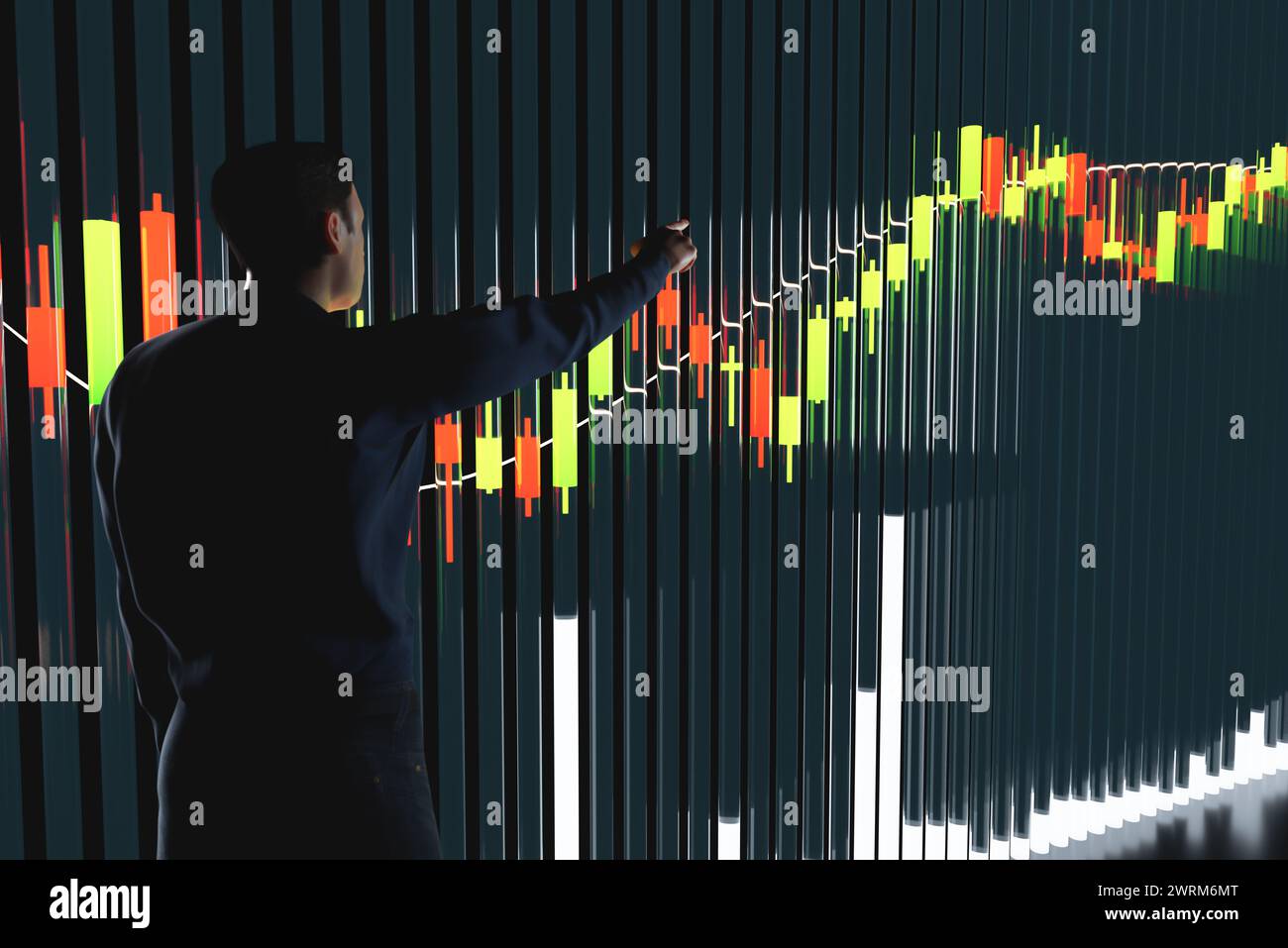 Price chart with volumes. The trader analyzes the price movement on a ...
