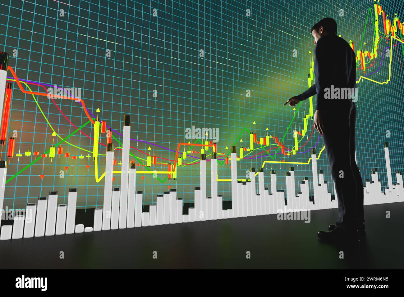 Price movement chart with indicators and volumes. The trader analyzes ...