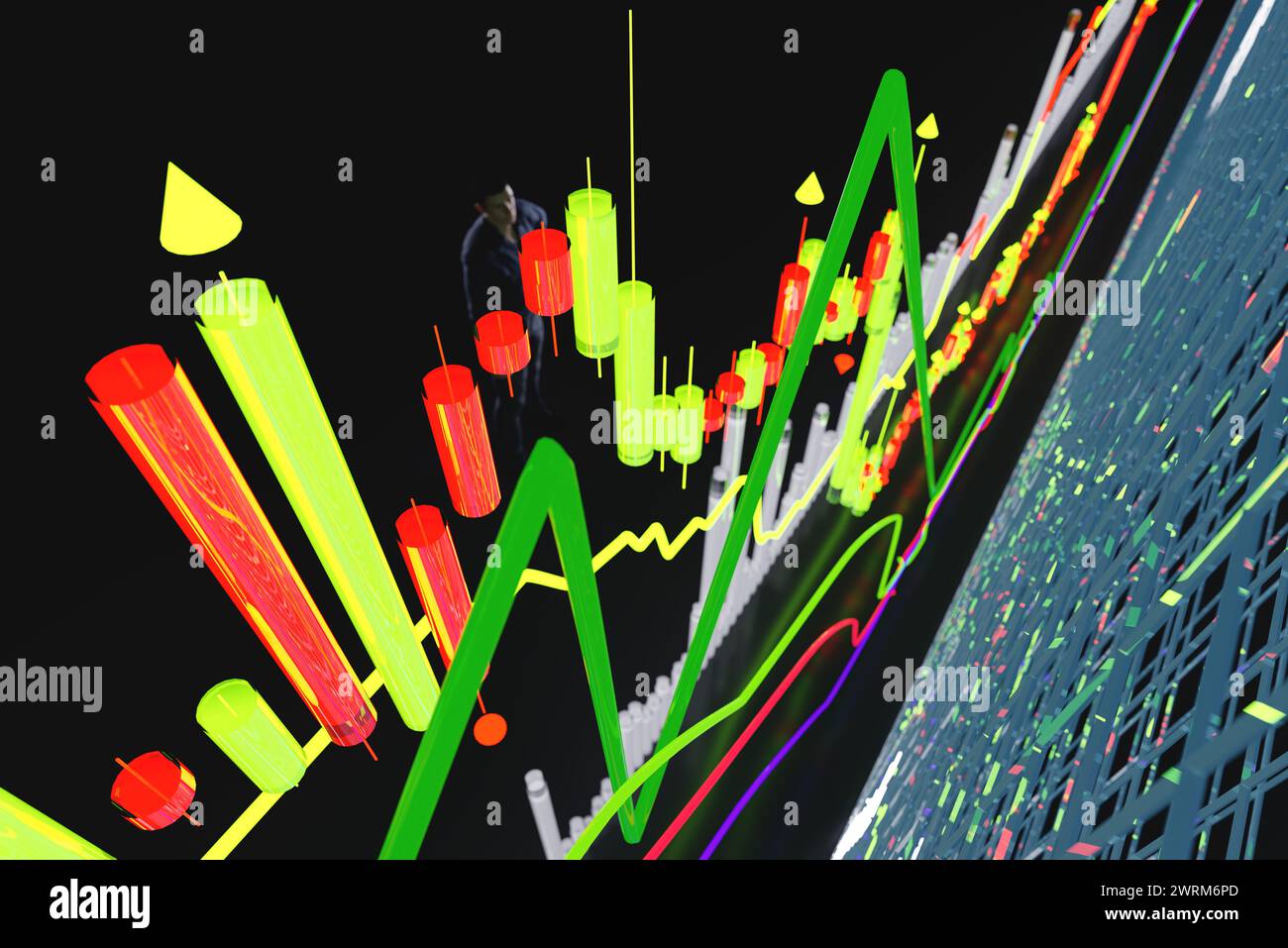 Price movement chart with indicators and volumes. The trader analyzes ...
