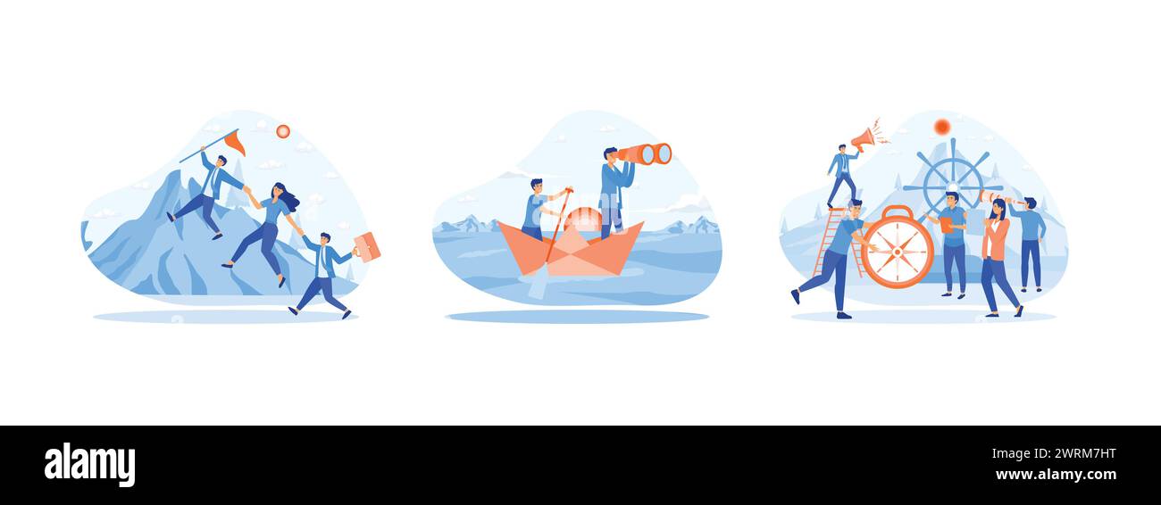 Leader helps team climb cliff and achieve goals, Businessman leader ...