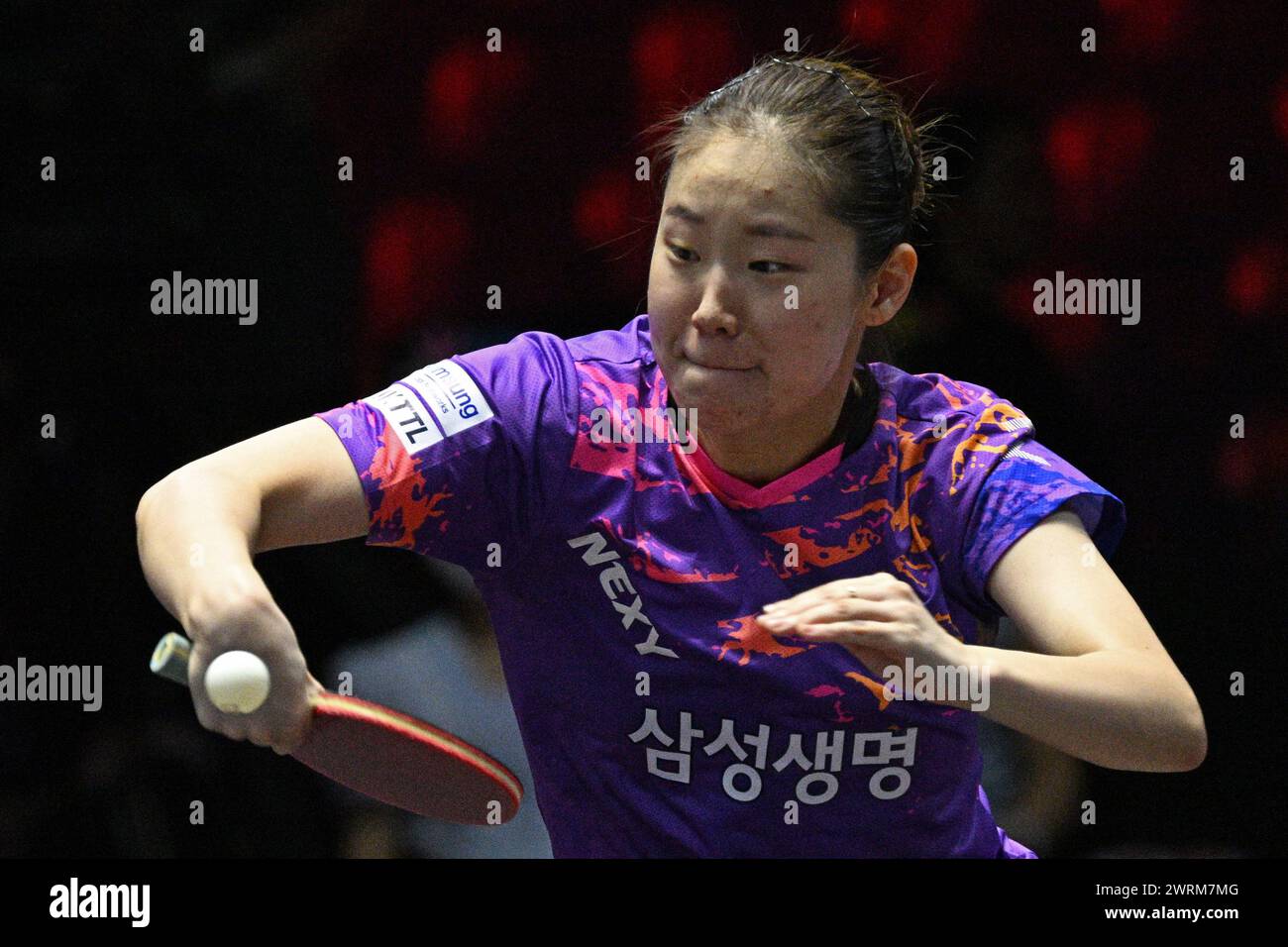 Singapore. 13th Mar, 2024. Lee Zion of South Korea hits a return during ...