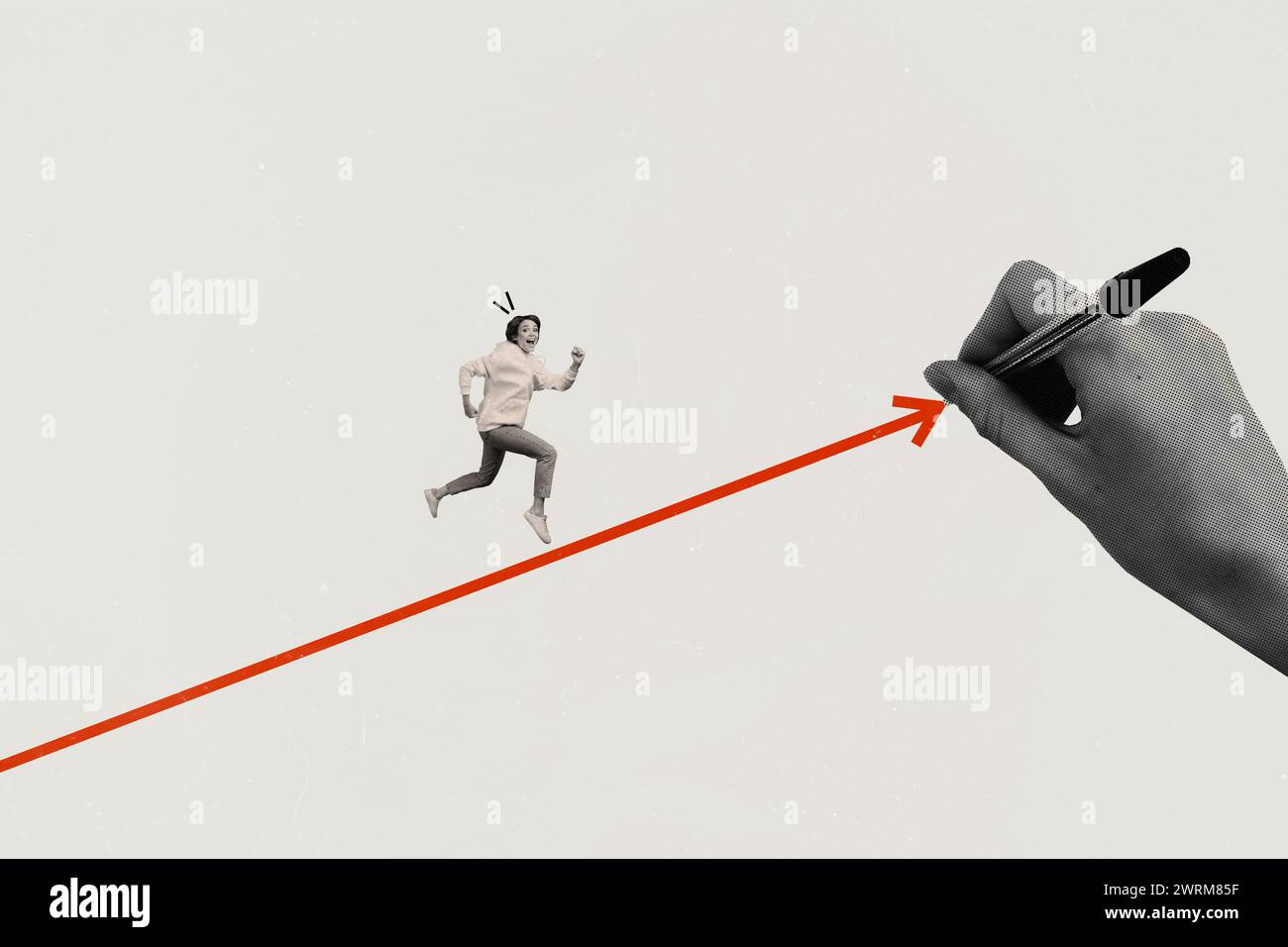 Contemporary business collage of self motivated young employee girl ...