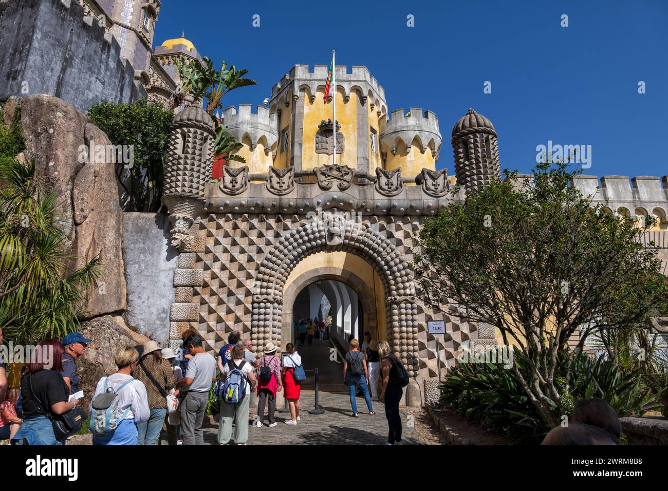 Main entrance gate to the National Palace of Pena, castle from the 19th ...