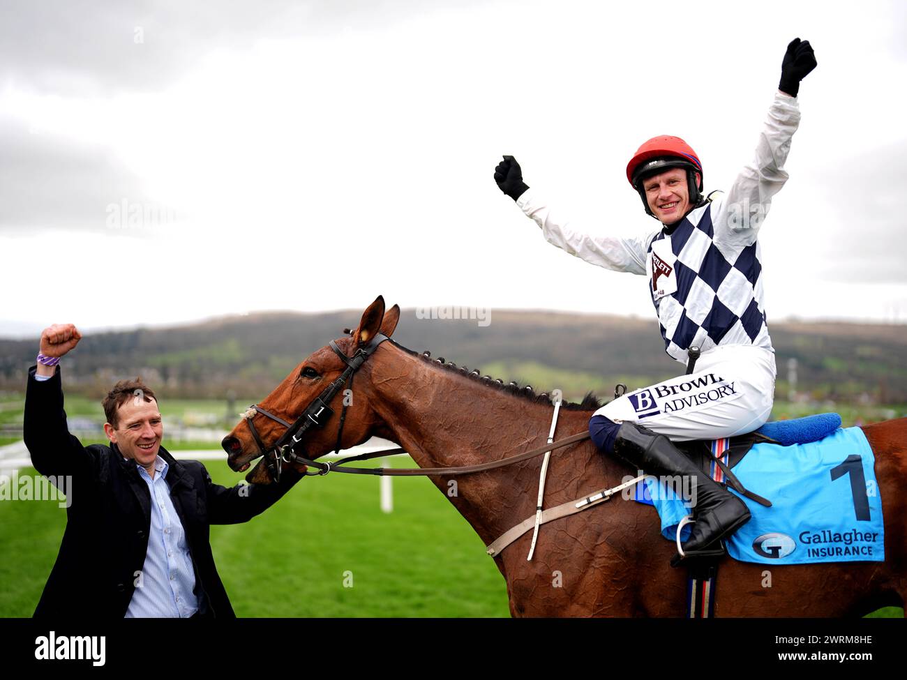 Jockey Paul Townend celebrates on Ballyburn after winning the Gallagher ...