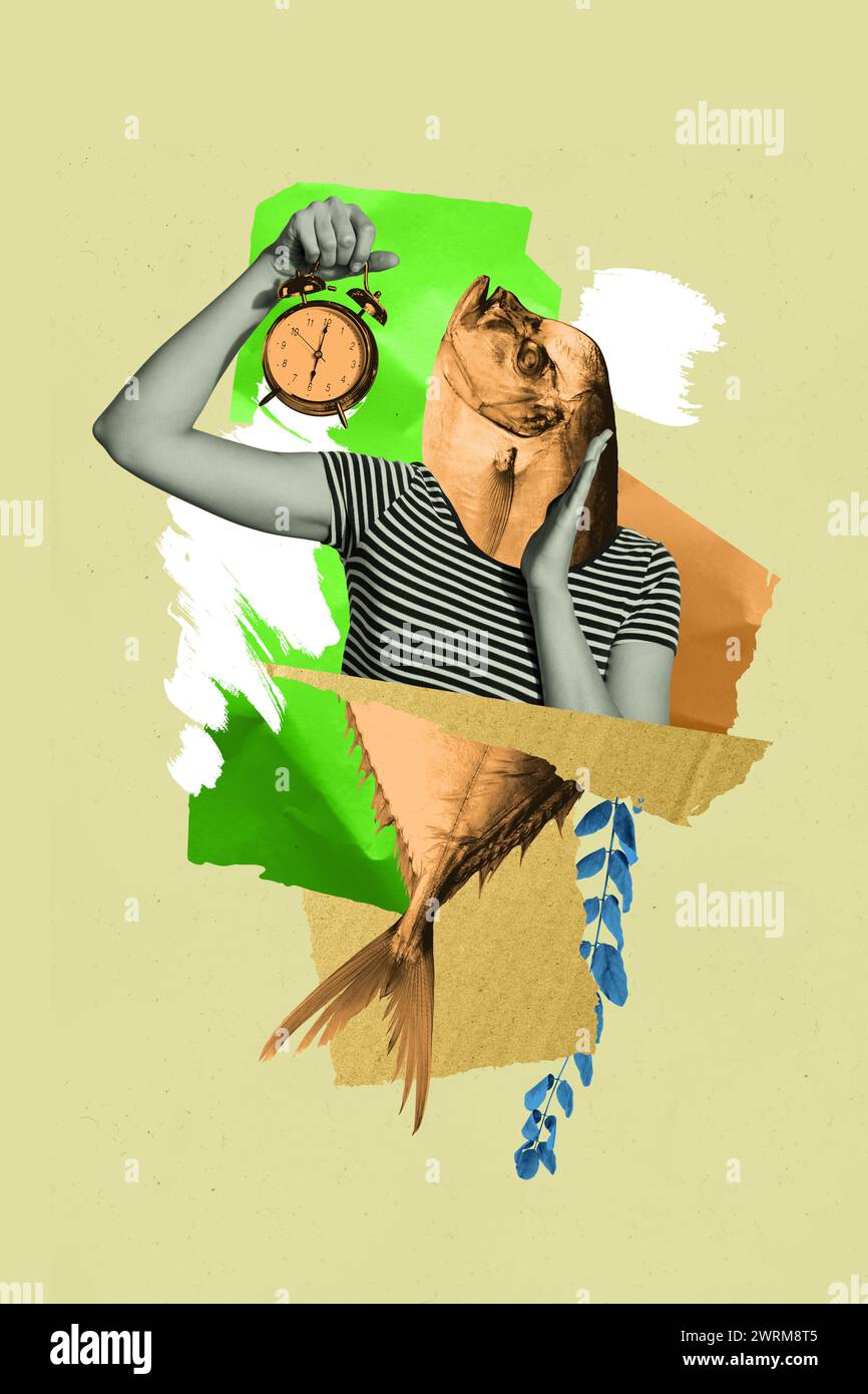 Collage image comics of funny weird unusual woman river fish body ...