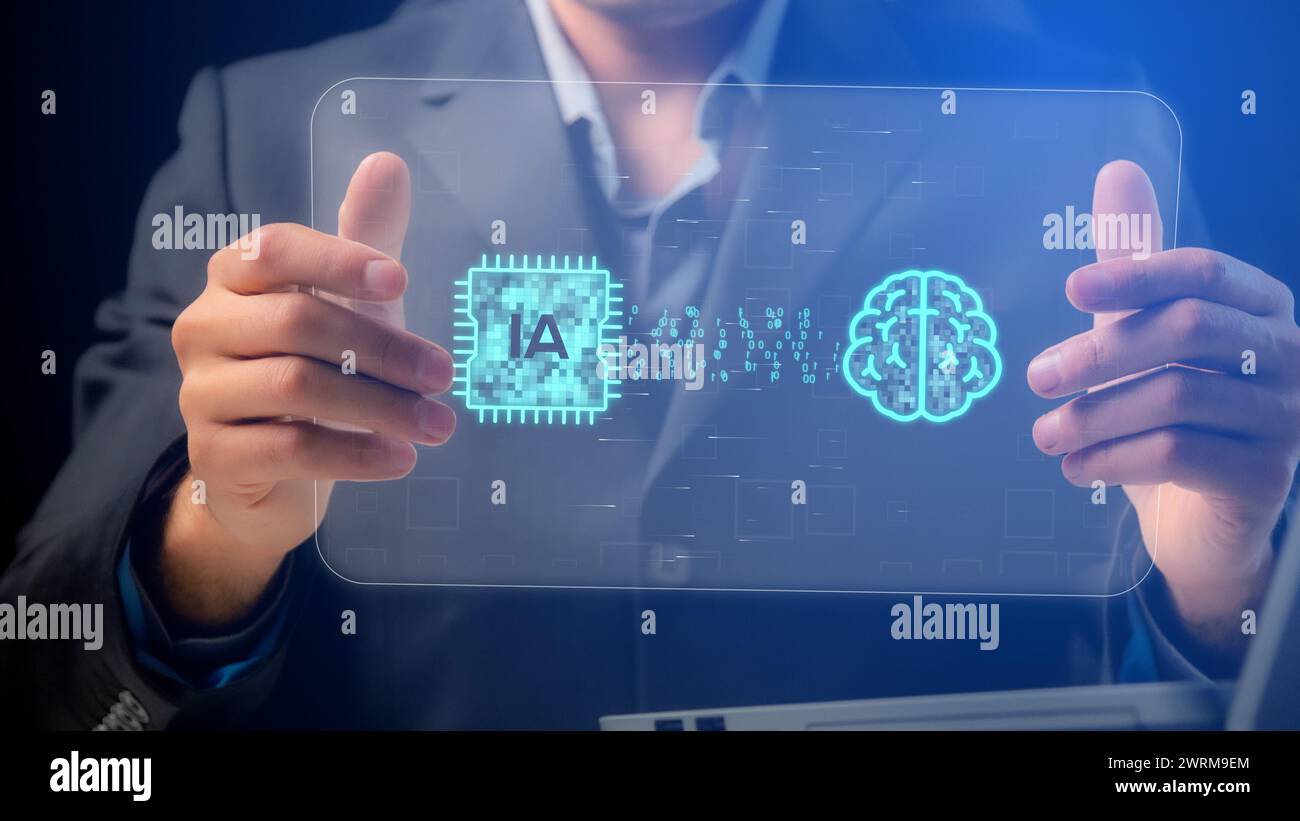 Cg tech collage. A business coach holds a transparent demonstration ...