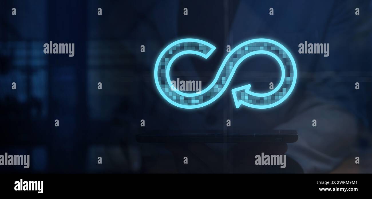 Cg tech collage. Against the background of a silhouette of an employee ...