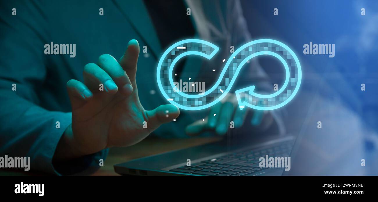 Cg tech collage. Against the background of a silhouette of an employee ...