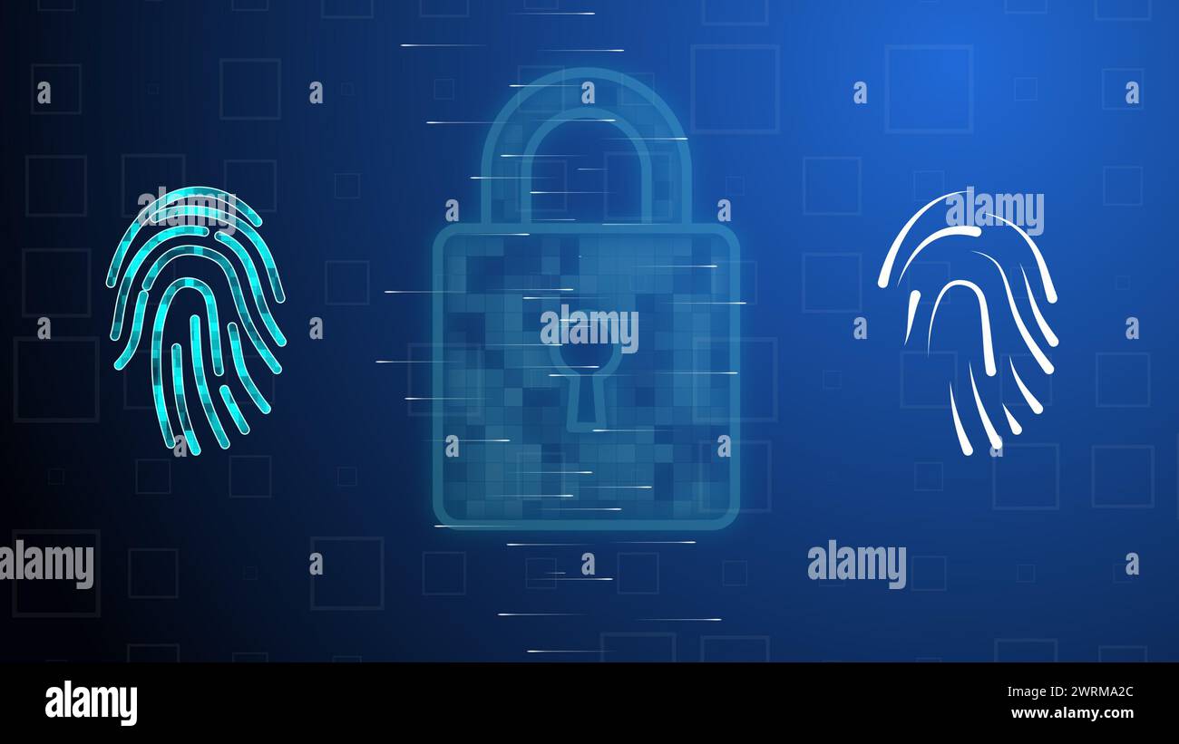 The concept of protecting personal biometric data. Cg tech collage. Two ...