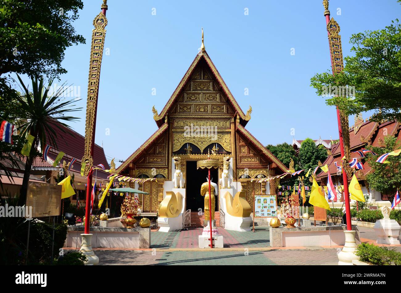 Ancient antique Ubosot Wihan Kaew for thai travelers people travel ...