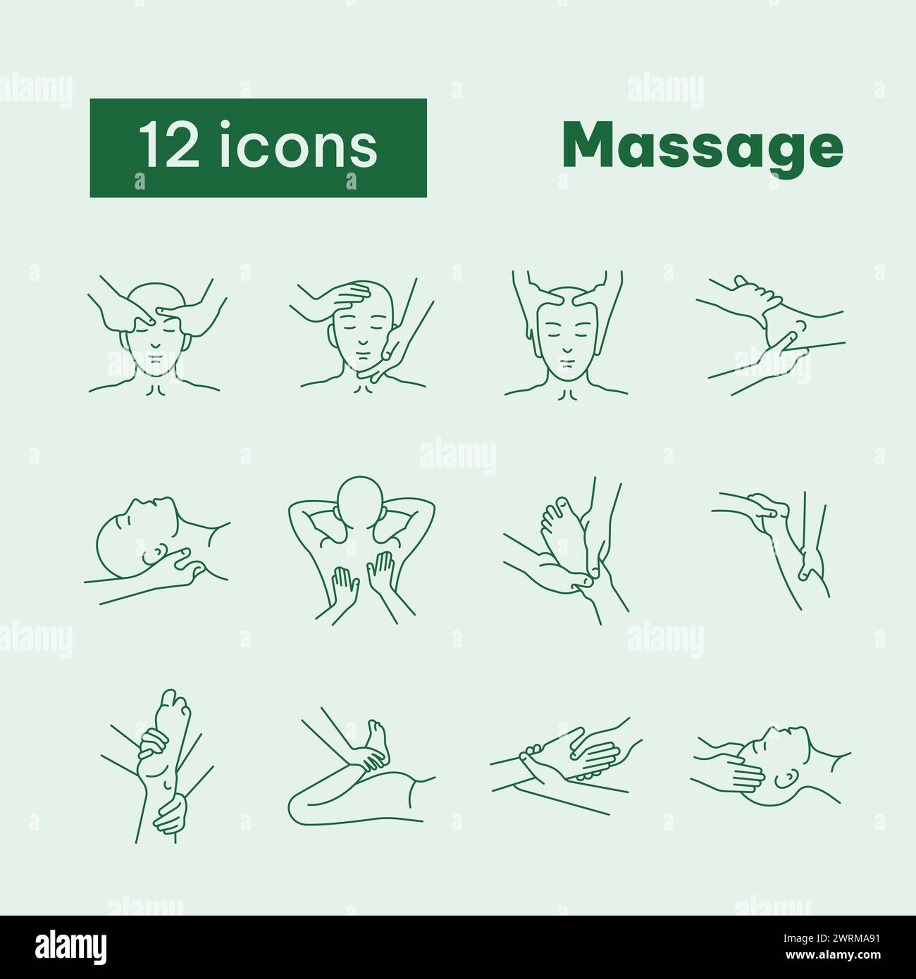 Set of linear icons of Massage and Manual Therapy. with Outline icon style Stock Vector Image ...