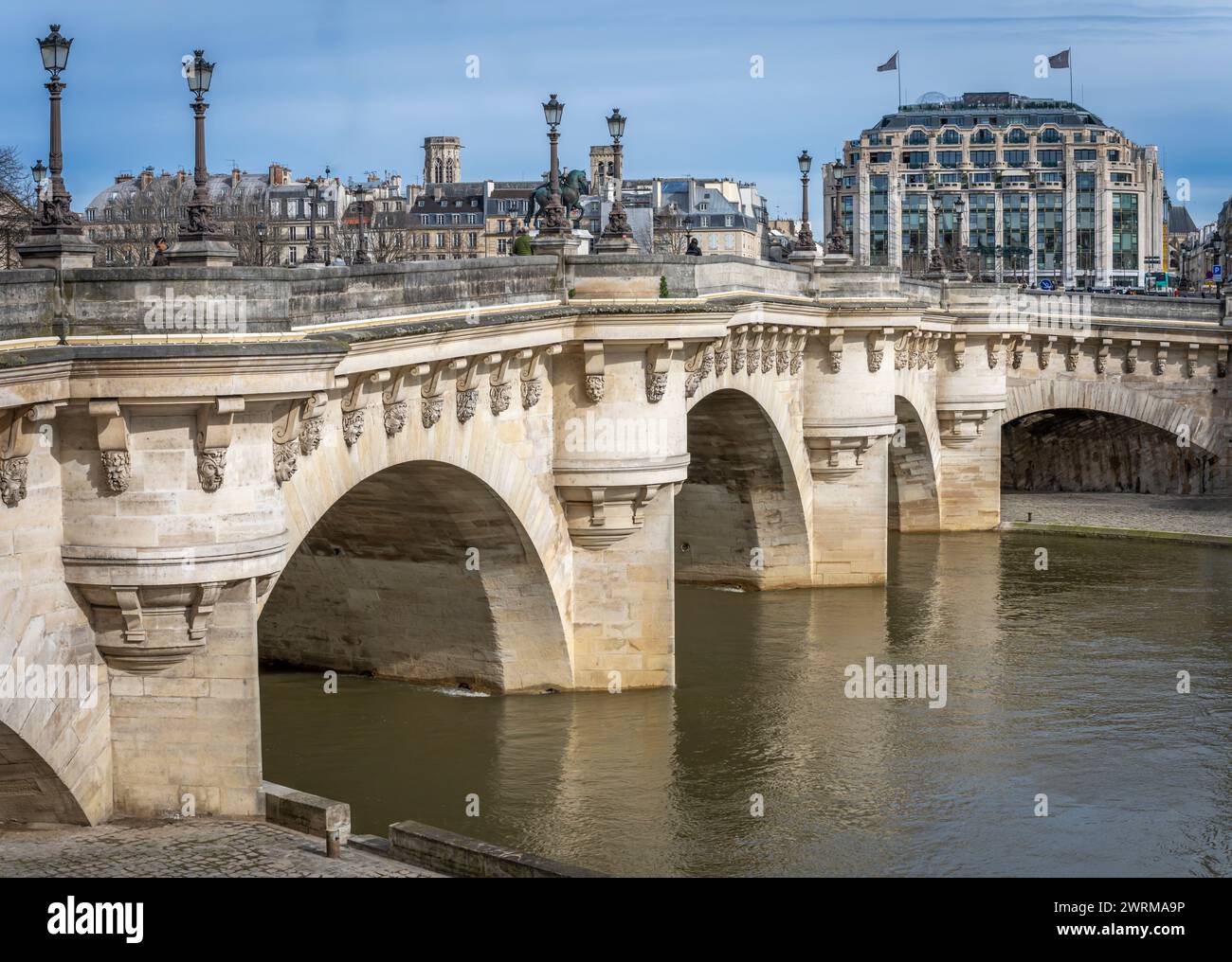 Paris, France - 03 08 2024: The quays of the Seine. View of Pont Neuf ...