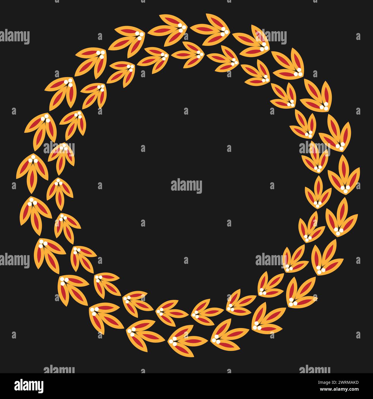 Round yellow wreath of laurel branches frame graphic vector design ...