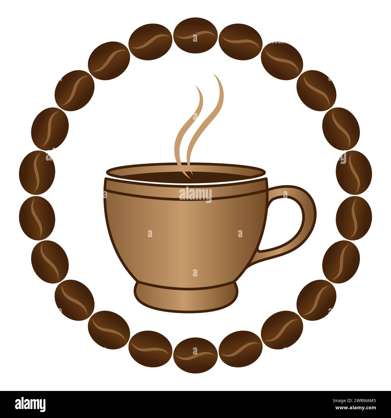 Coffee cup in a circle of coffee beans vector decorative sign for ...