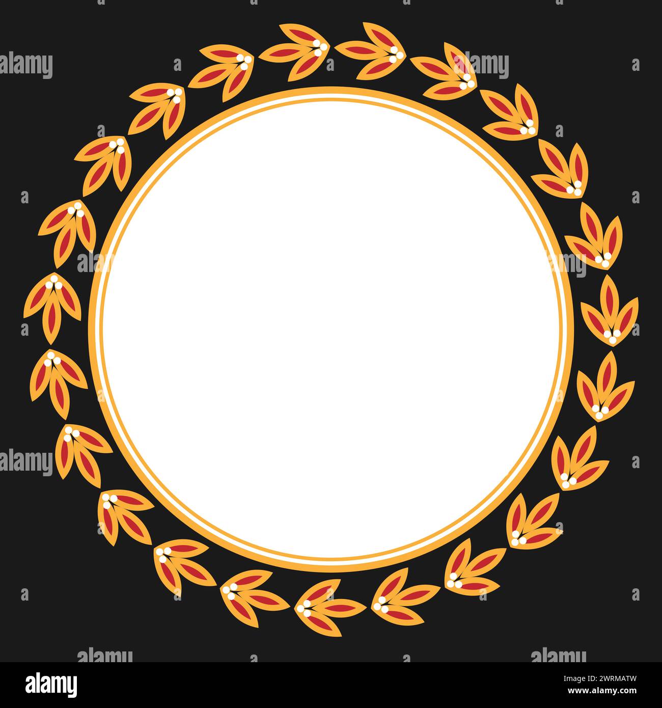 Round golden yellow laurel wreath frame with blank space graphic vector ...