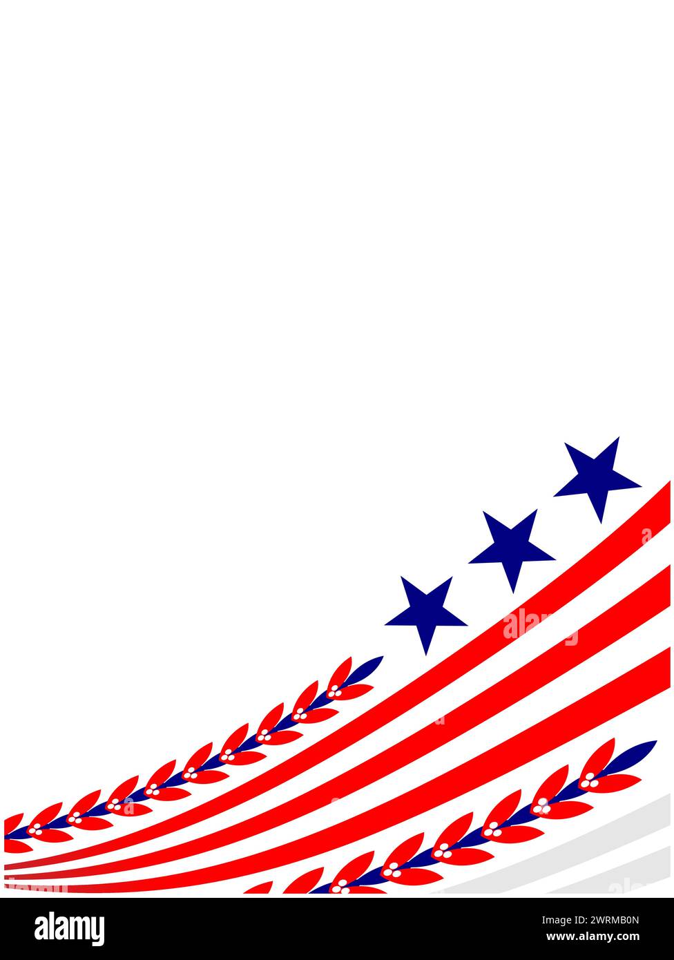 American flag symbols wave corner frame with an empty space for text ...