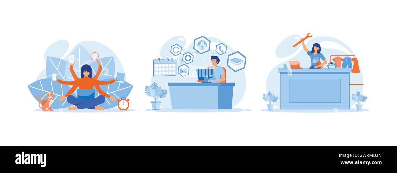 position and doing many tasks at the same time, multitasking skills ...