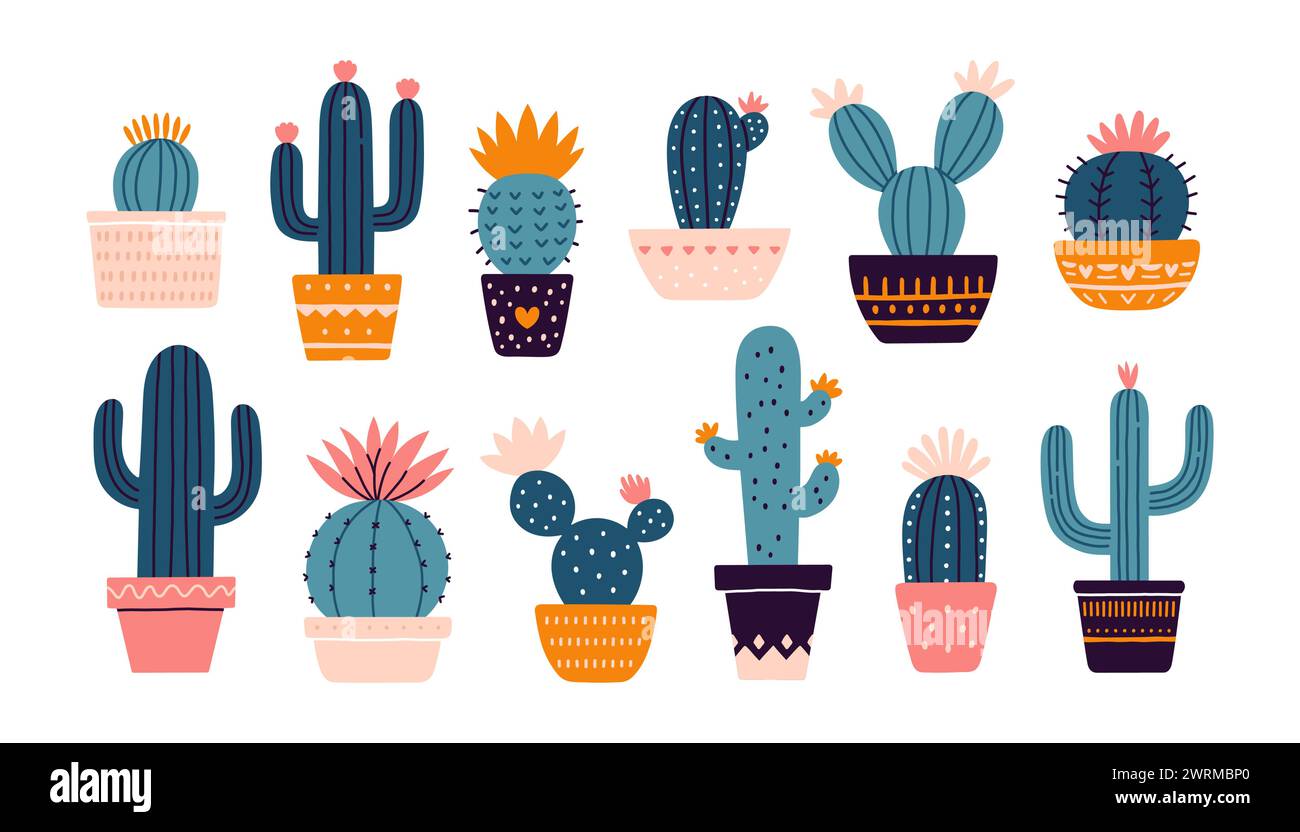 Cactus set. Desert spiny plant, mexico cacti flower and tropical home ...
