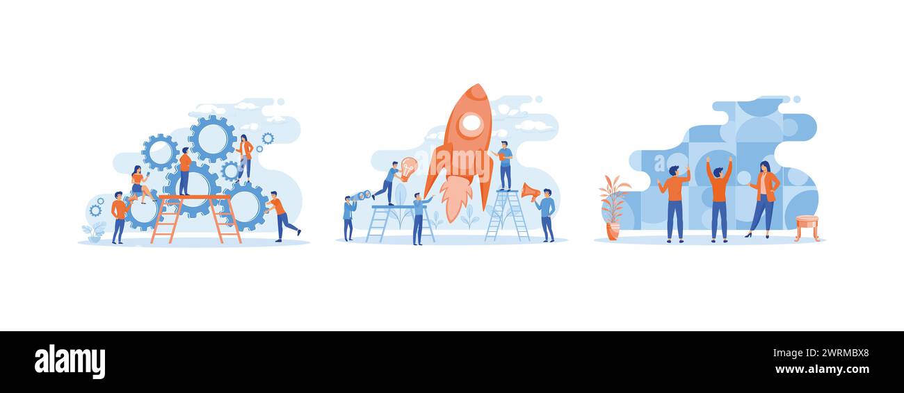 Business organization men and women with teamwork, Growth with rocket ...