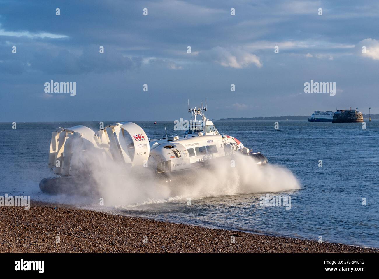 Portsmouth, UK - February 11th 2024: Hovercraft entering the sea at the ...