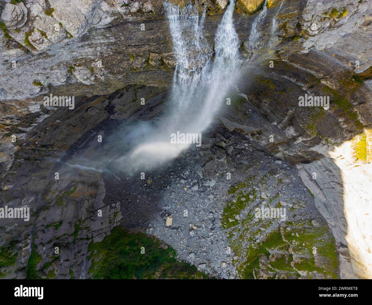 Aerial perspective captures the majestic Salto del Nervion cascading ...