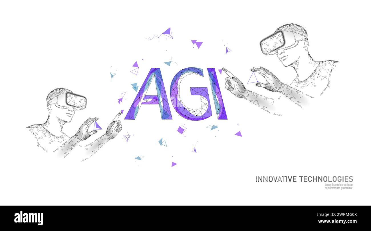 Artificial general intelligence wire web low poly letter symbols ...