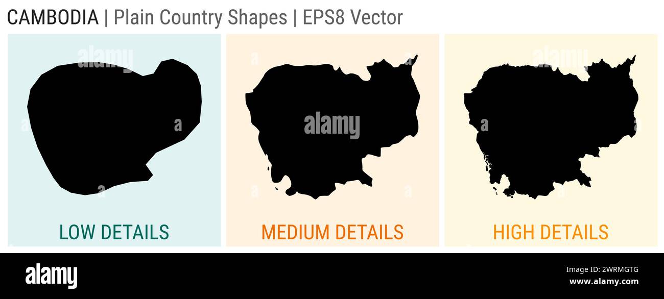 Cambodia - plain country shape. Low, medium, and high detailed maps of Cambodia. EPS8 Vector ...