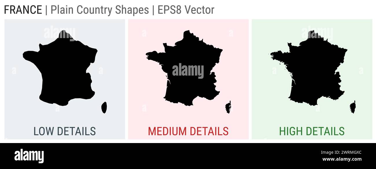 France - plain country shape. Low, medium and high detailed maps of ...