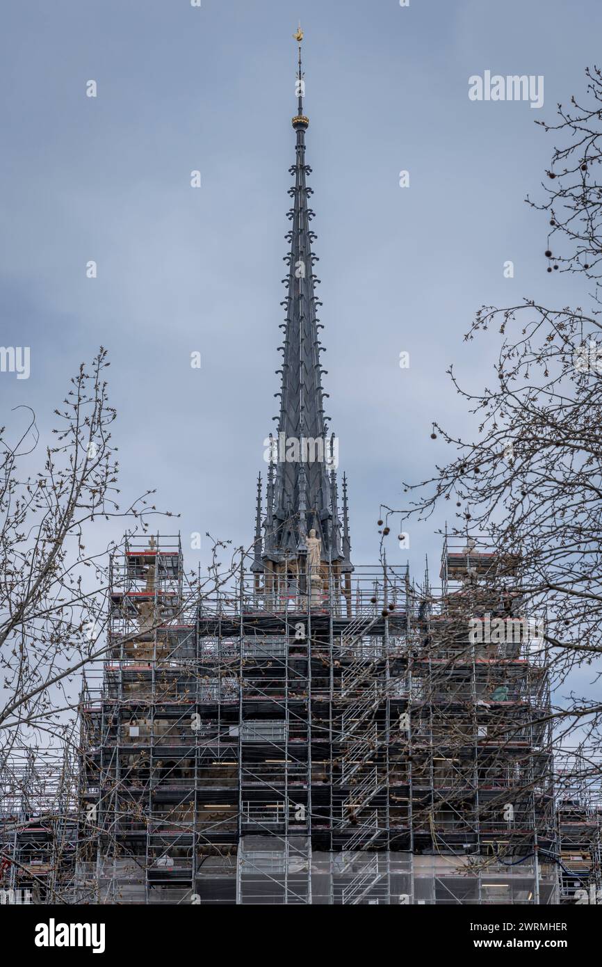 Paris, France - 03 08 2024: Notre Dame de Paris. View of the spire ...