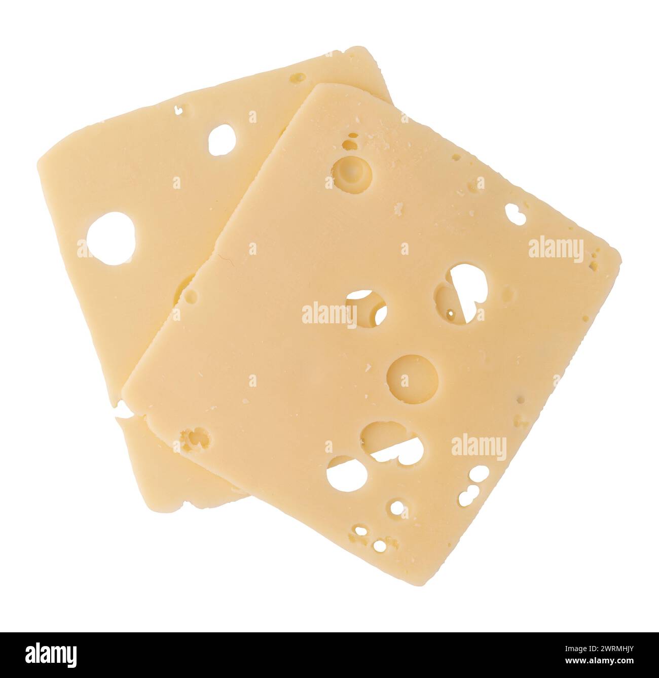 maasdam cheese slices with holes closeup, swiss cheese isolated on ...