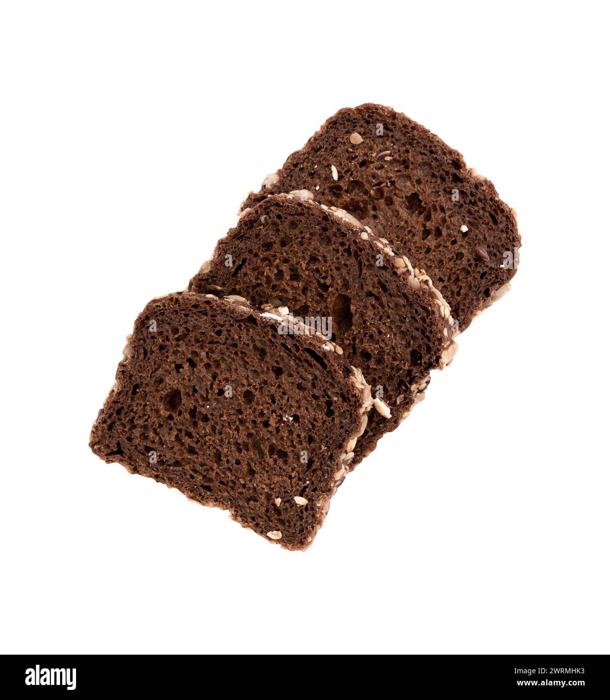 three slices of rye bread isolated on white background with clipping ...