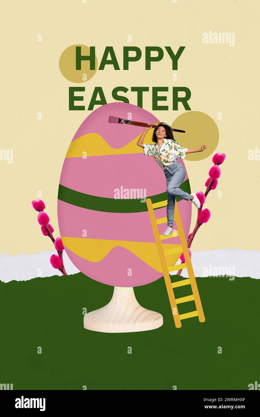 Vertical photo collage of american girl hold big brush paint huge ...