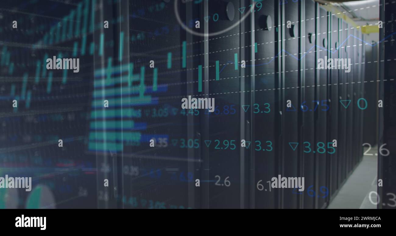 Image of data processing over tech room with computer servers Stock ...