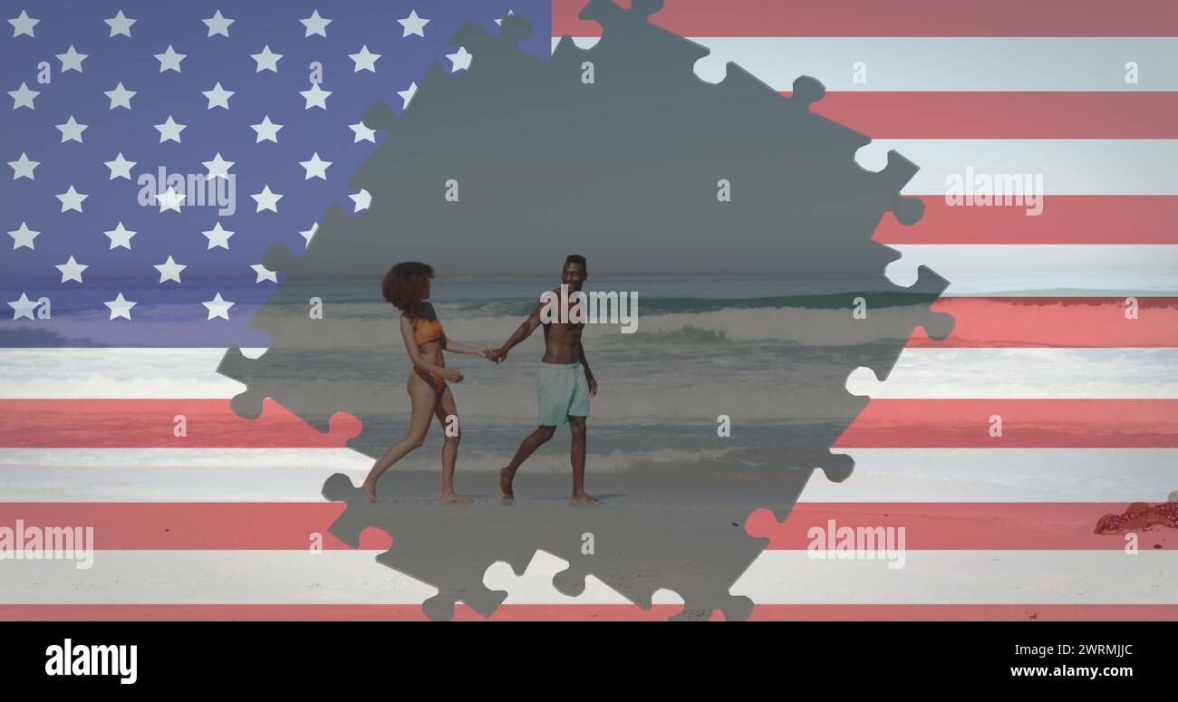 Image of american flag jigsaw puzzles revealing confetti and couple ...