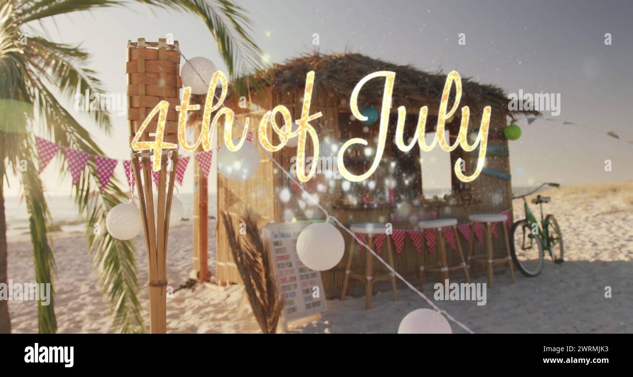 Neon 4th of July sign illuminates a beach bar Stock Photo - Alamy