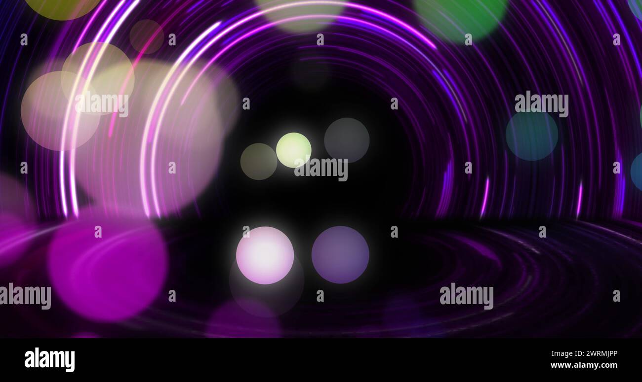 Image of neon spots moving over blue spiral Stock Photo - Alamy