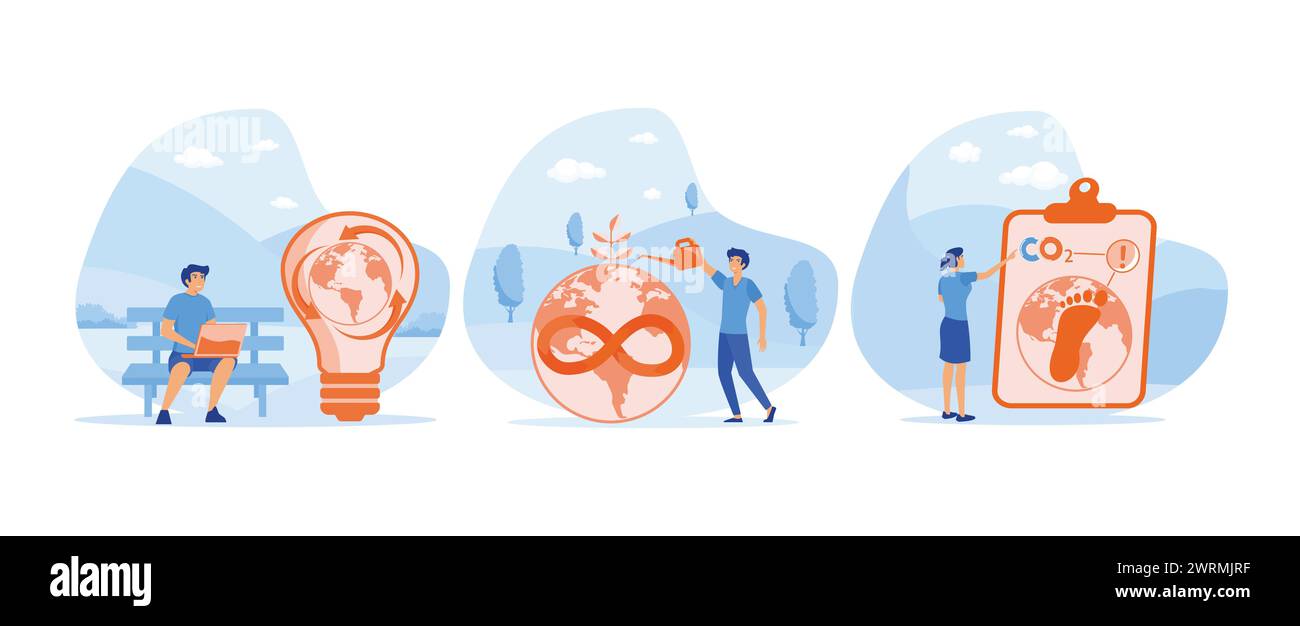 Circular economy. Watering plant. Green energy and industry. Circular ...