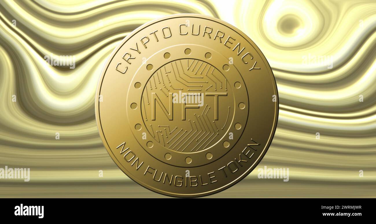 Image of coin with nft text over moving golden background Stock Photo ...